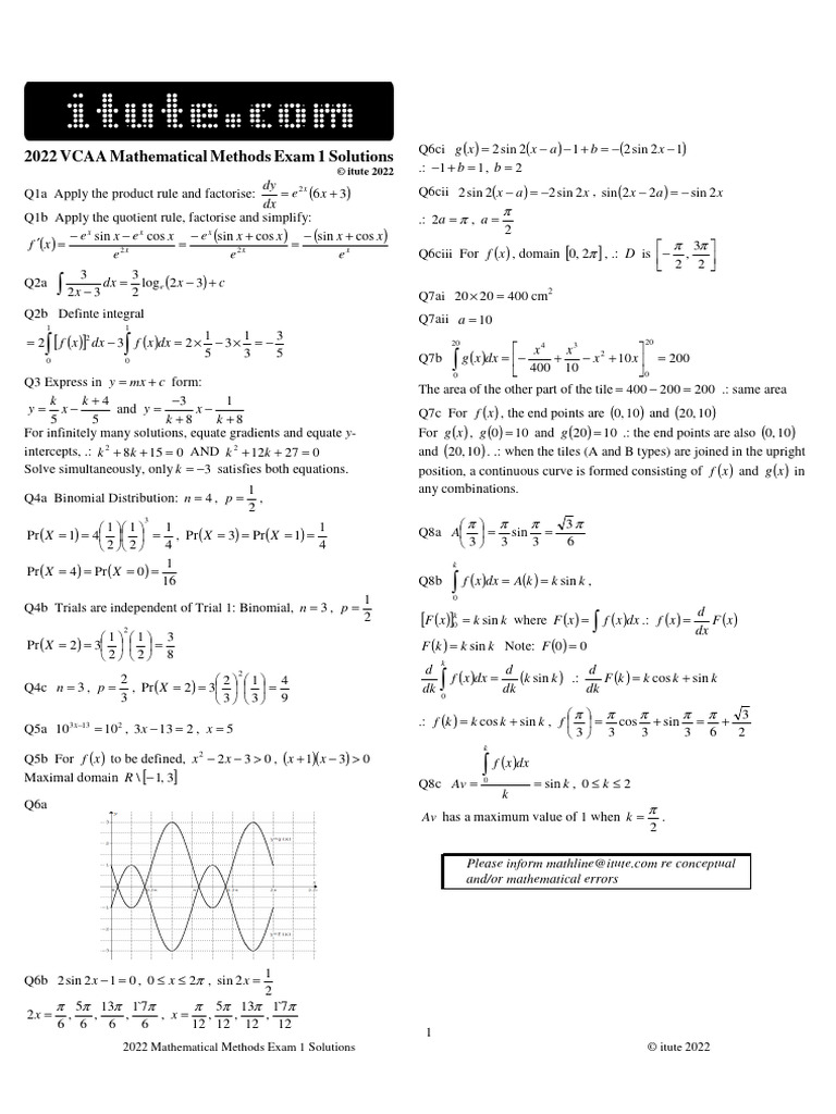 Math Methods Exam Solutions | PDF | Differential Calculus | Mathematical Concepts