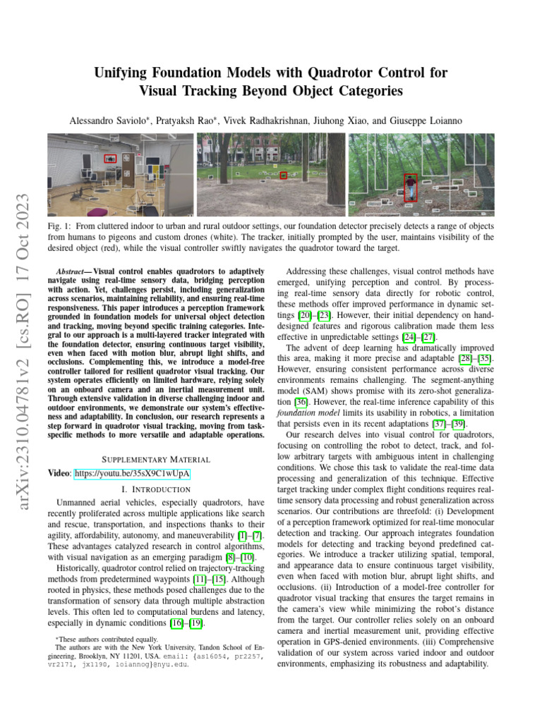 Unifying Foundation Models With Quadrotor Control For Visual Tracking Beyond Object Categories ...