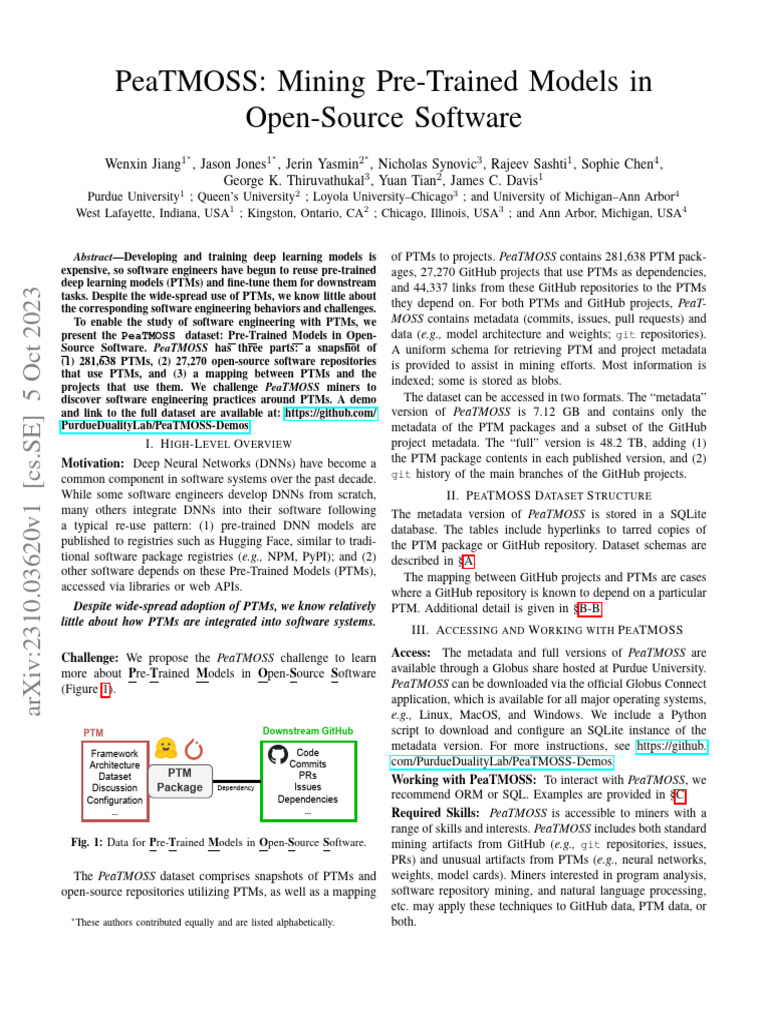 PeaTMOSS - Mining Pre-Trained Models in Open-Source Software - 2310.03620 | PDF