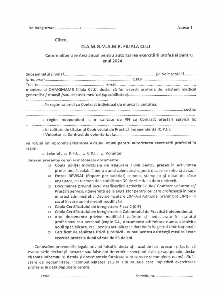 Cerere Eliberare Aviz Anual | PDF