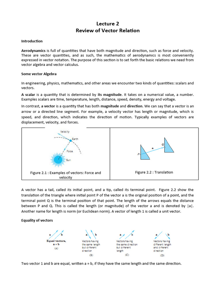 Lecture 2 Review Of Vector Relation Pdf Euclidean Vector Euclidean Geometry