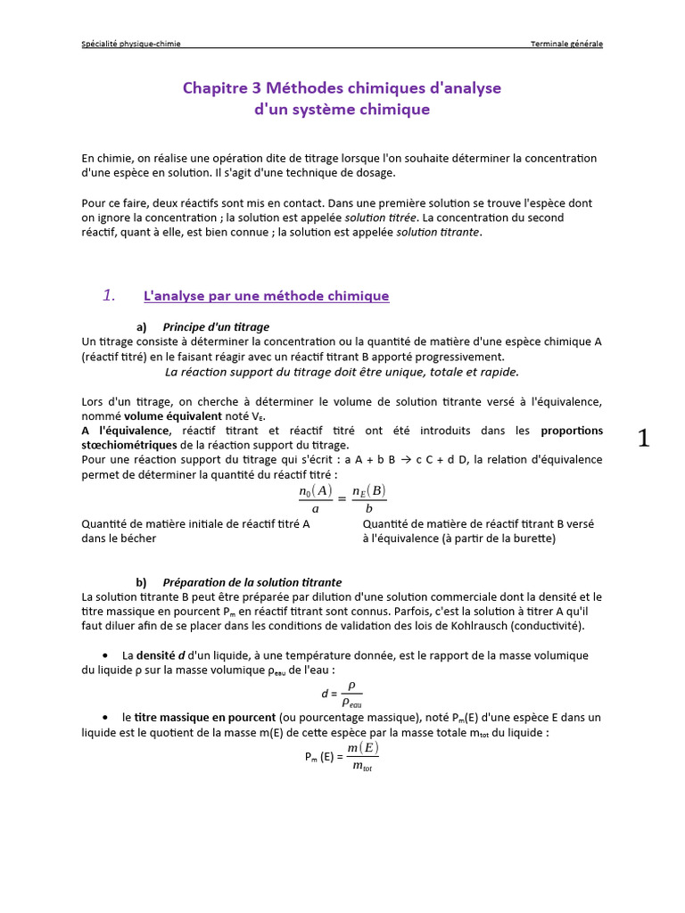 Chap 3 P 64 MÃ©thodes Chimiques Danalyse | PDF