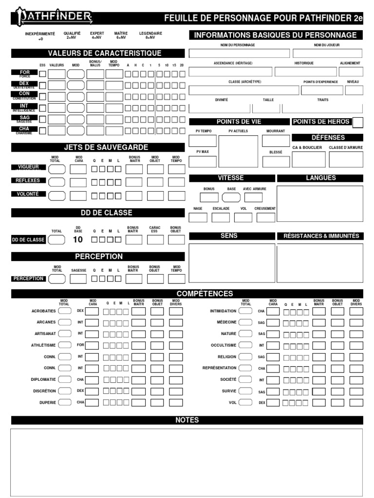 PF2 - Feuille de Perso Etendue | PDF