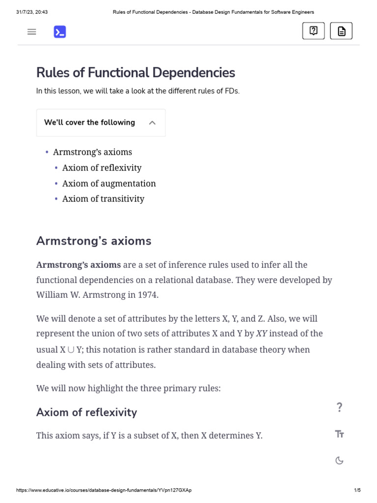 Rules of Functional Dependencies - Database Design Fundamentals For Software Engineers | PDF ...