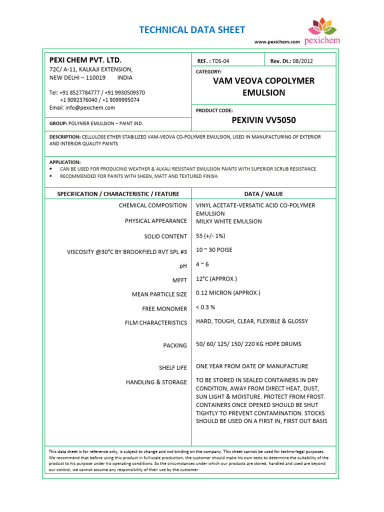 Vam Veova Copolymer Emulsion | PDF | Paint | Copolymer