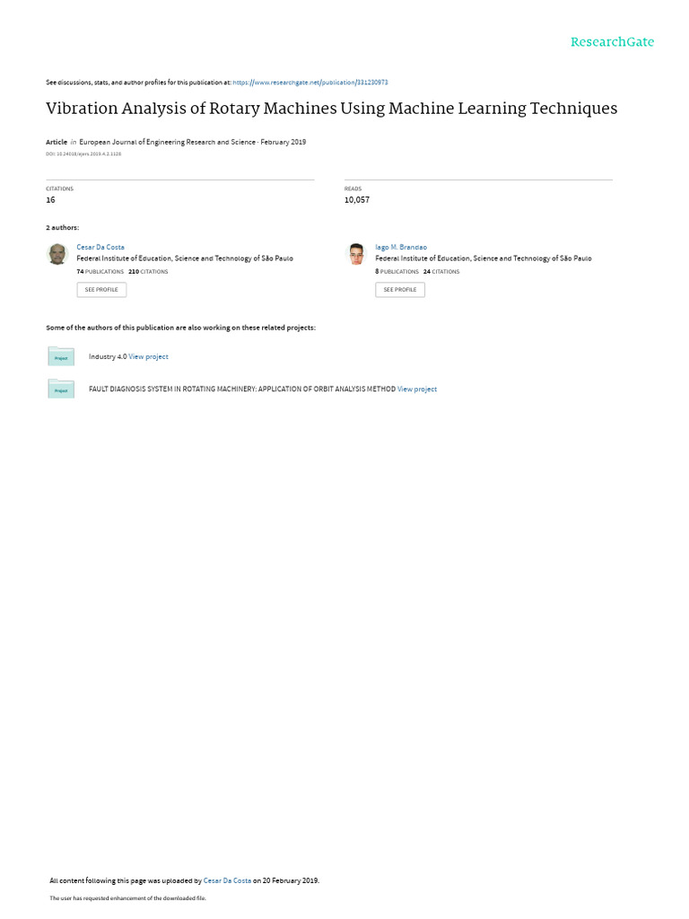 Vibration Analysis of Rotary Machines Using Machine Learning Techniques ...