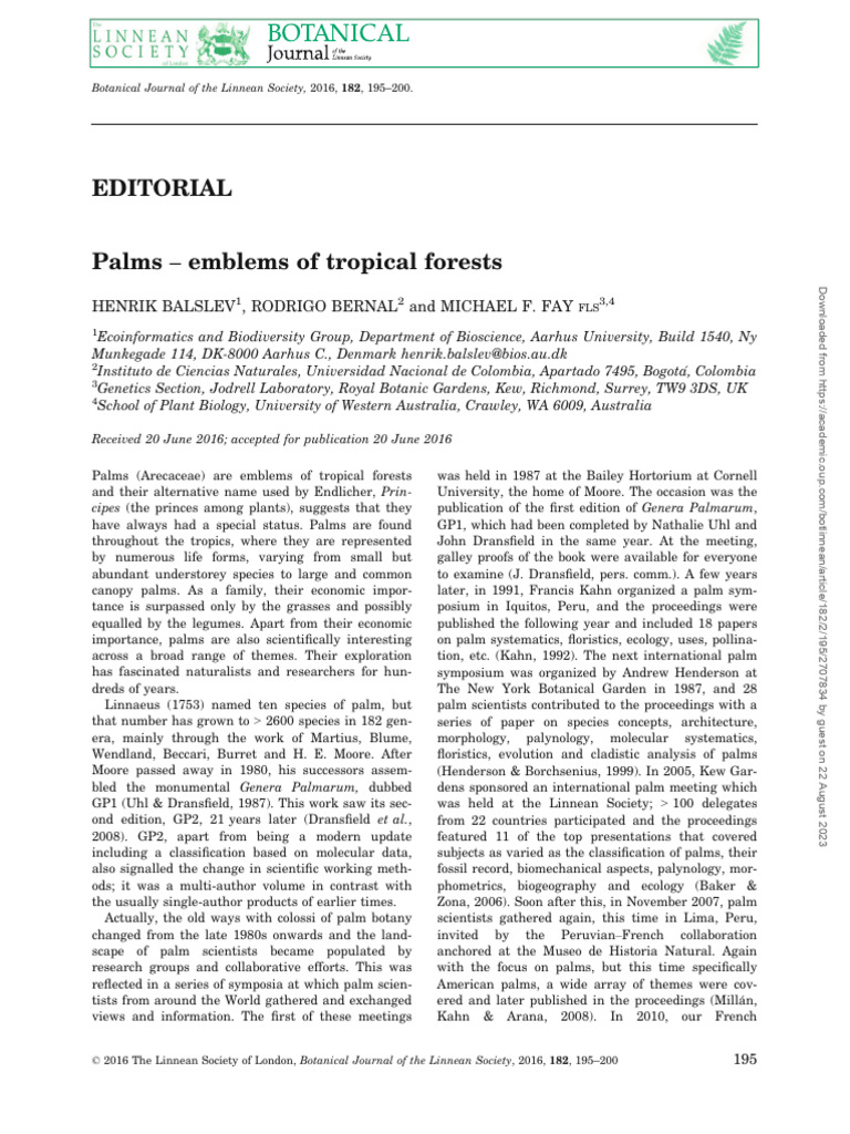 Balslev Bernal Fay, 2016 | PDF | Arecaceae | Taxonomy (Biology)