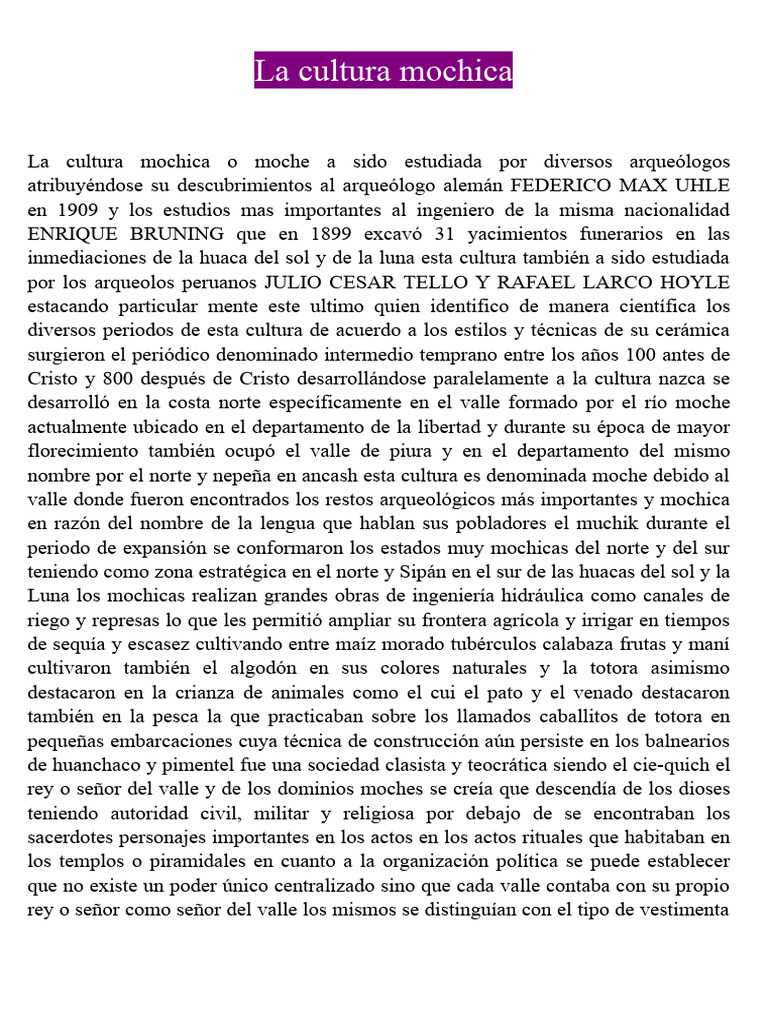 La Cultura Mochica | PDF