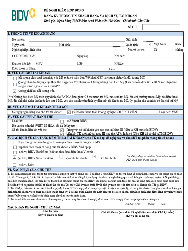 Mau Mo TK Bidv PDF - 1 | PDF