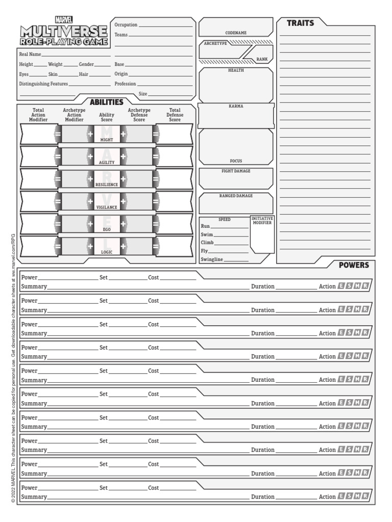 MARRPGP - Character Sheet B&W Fillable - 042722 | PDF