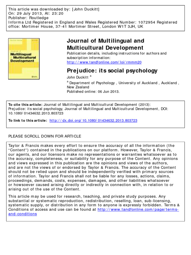 Social Psychology of Prejudice Explained | PDF | Prejudices | Stereotypes