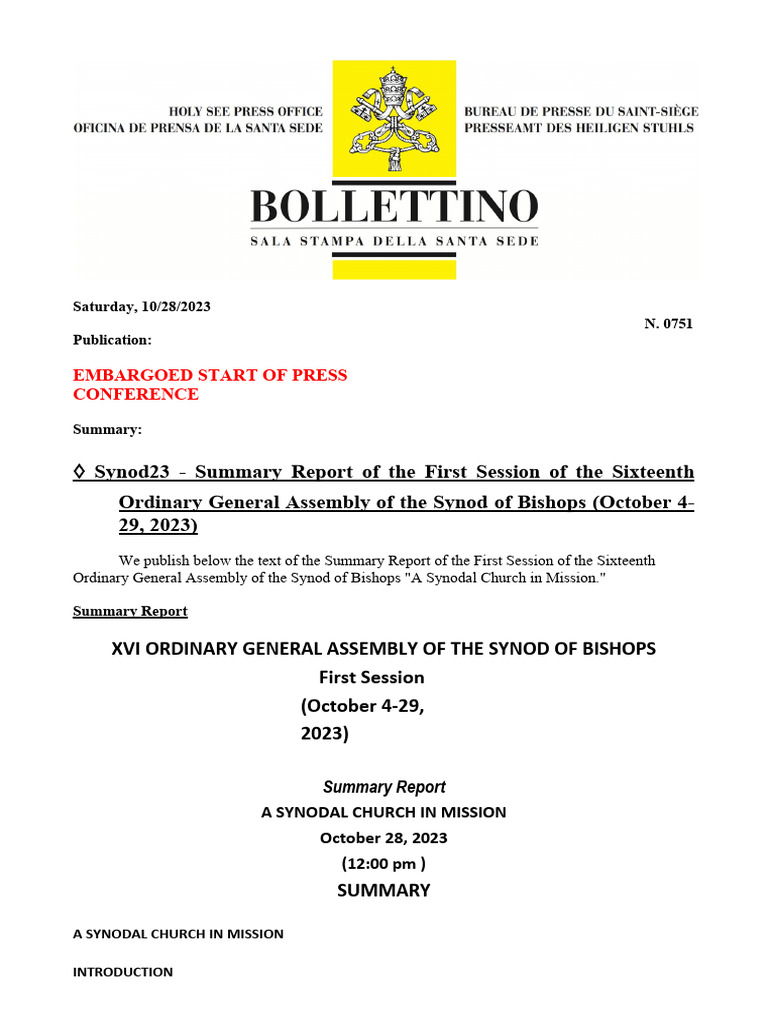 Synod On Synodality Summary Report | PDF | Catholic Church | Eucharist