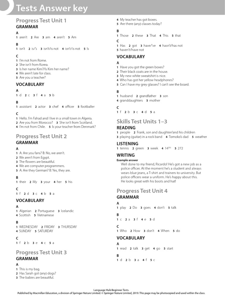LH BEG Tests Answers | PDF