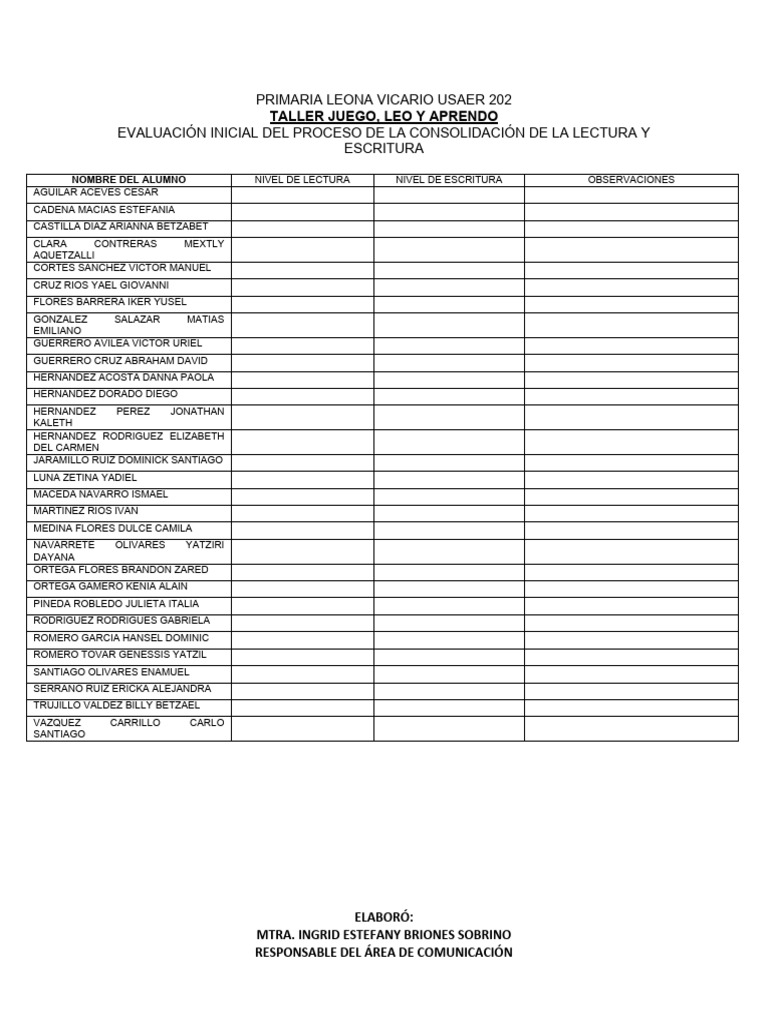 Rubricas Taller Leo, Juego y Aprendo | PDF