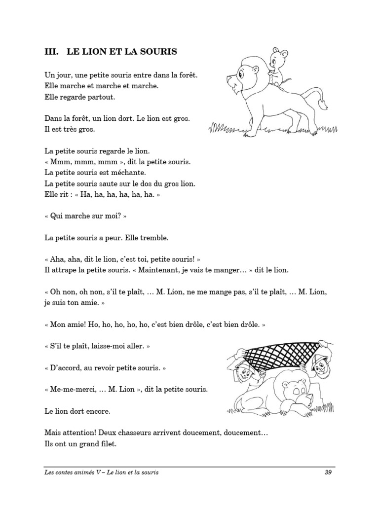 Le Lion et la Souris : Histoire Amusante | PDF | Organismes | Mammifères