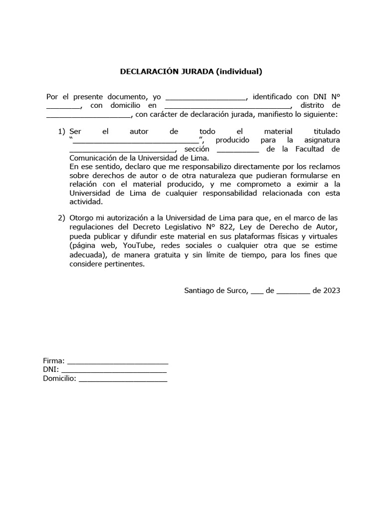 Declaración jurada (individual y grupal) | PDF | Gobierno | Justicia