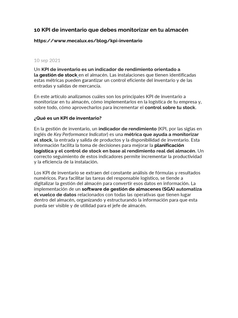 7 - (1) L7 10 KPI de Inventario Que Debes Monitorizar en Tu Almacén | PDF | Inventario ...