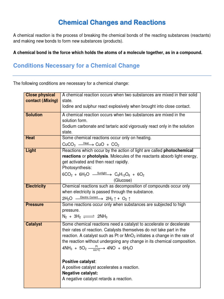 Chemical Changes: Bonds and Reactions | PDF | Chemical Reactions ...