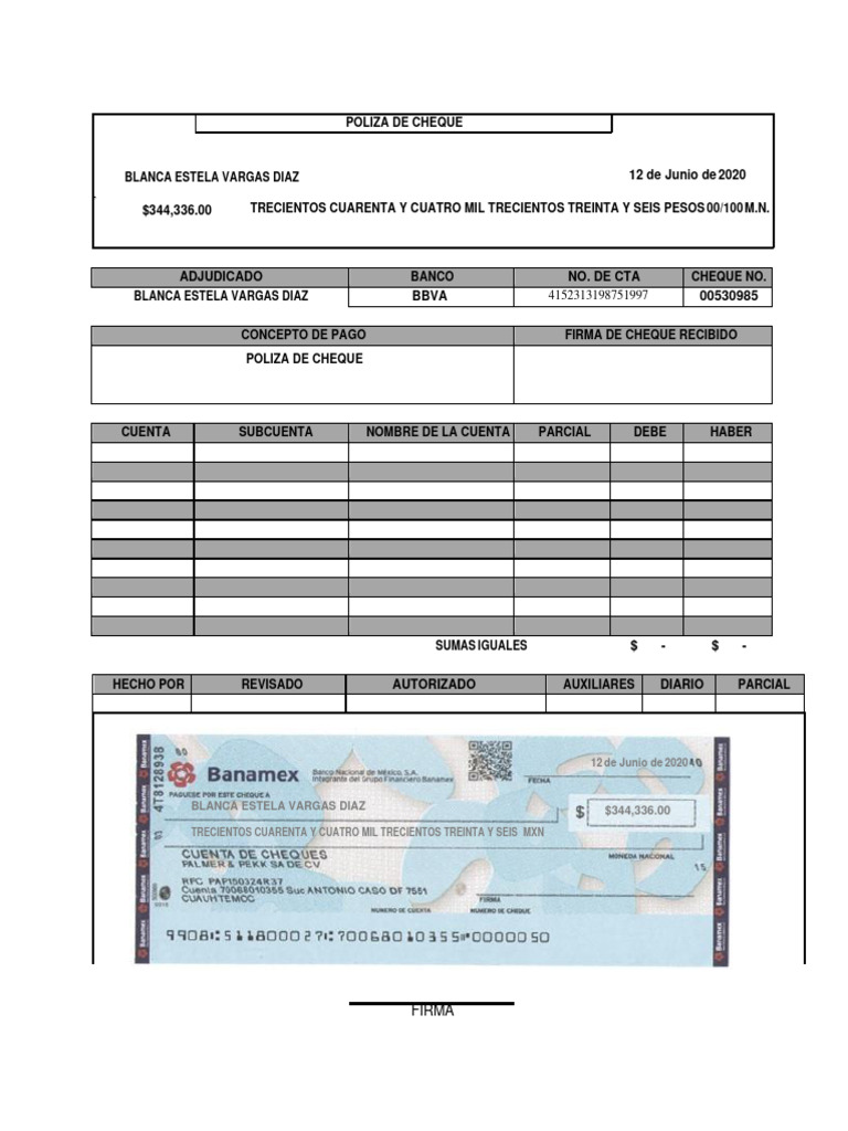 Cheque Blanca Estela Vargas | PDF