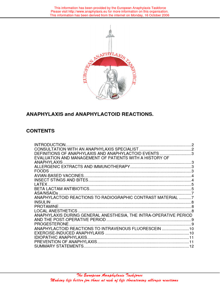 Anaphylaxis and Anaphylactoid Reactions | PDF
