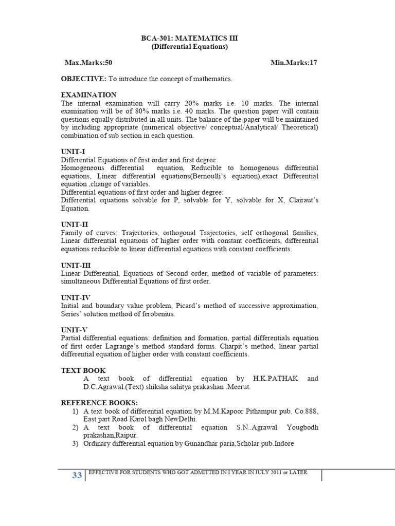 Syllabus Bca Iii 949107588 Pdf Equations Differential Equations