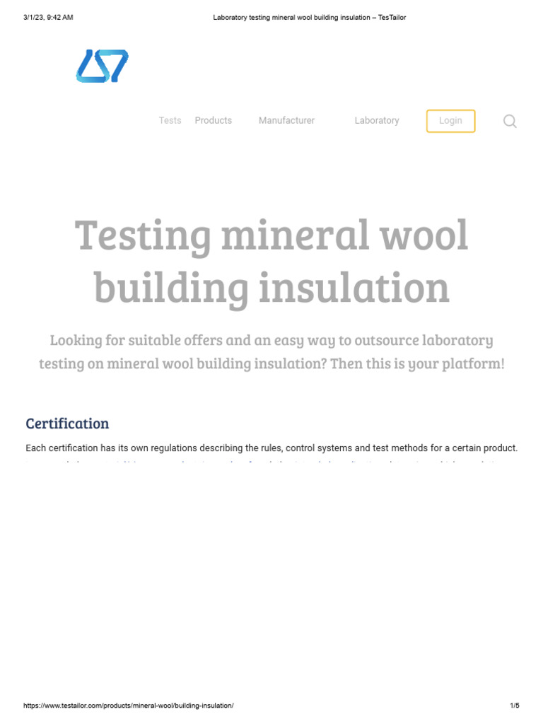 Laboratory Testing Mineral Wool Building Insulation - TesTailor | PDF