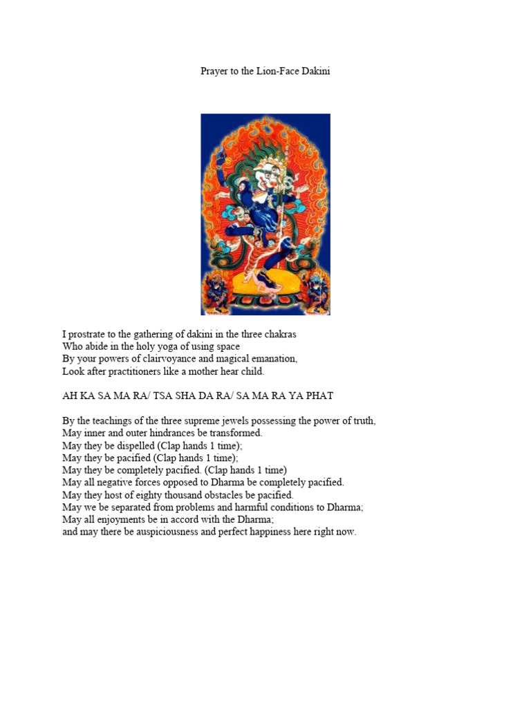 Lion-Face Dakini Mantra Prayer | PDF | Wellness