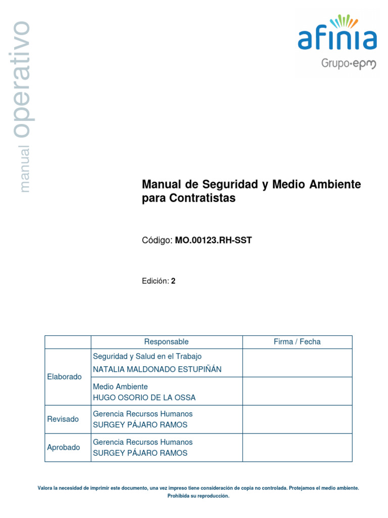 Anexo Manual de Seguridad y Medio Ambiente para Contratistas | PDF