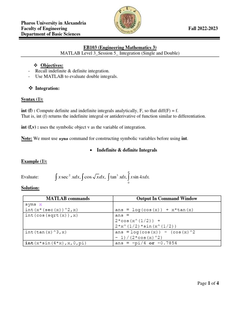 MATLAB Integration Techniques Guide | PDF | Integral | Function ...