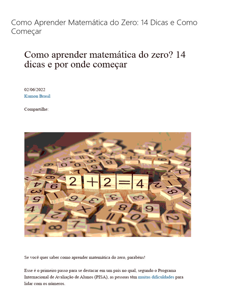 Como Aprender Matemática Do Zero - 14 Dicas e Como Começar | PDF ...