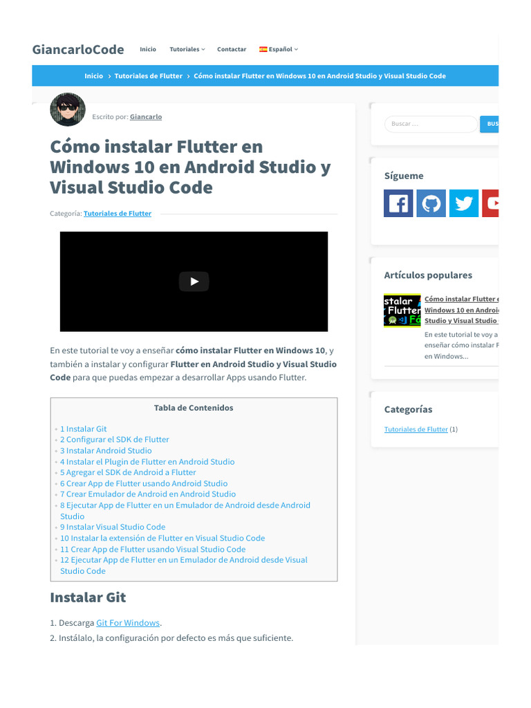 Cómo Instalar Flutter en Windows 10 en Android Studio y Visual Studio Code - GiancarloCode | PDF