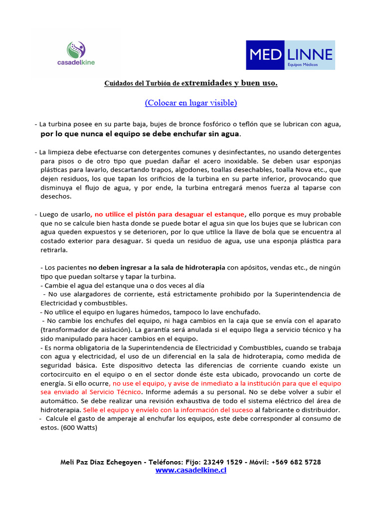 Cuidados y Uso del Turbión de Hidroterapia | PDF | Agua