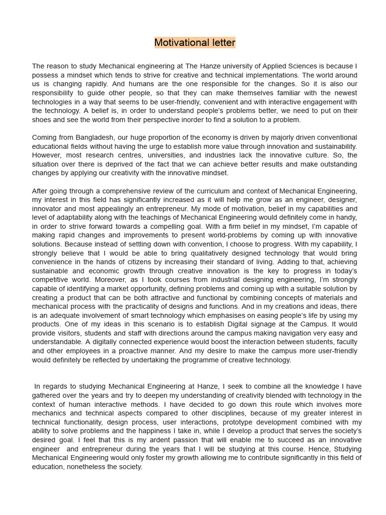 Motivational Letter ME Hanze | PDF | Innovation | Usability