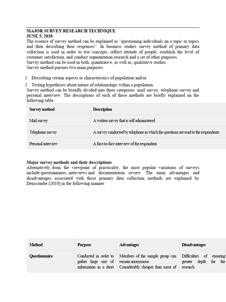 Major Survey Research Technique | PDF
