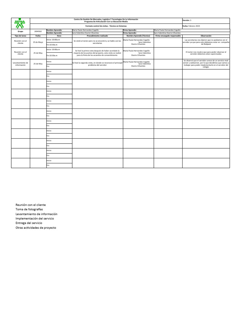 BitÃ¡cora Visitas | PDF