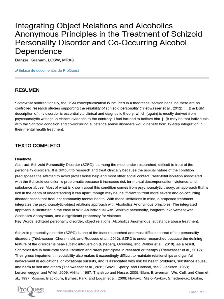Integrating Object Relations And Alcoholics Anonymous Principles In The 5504