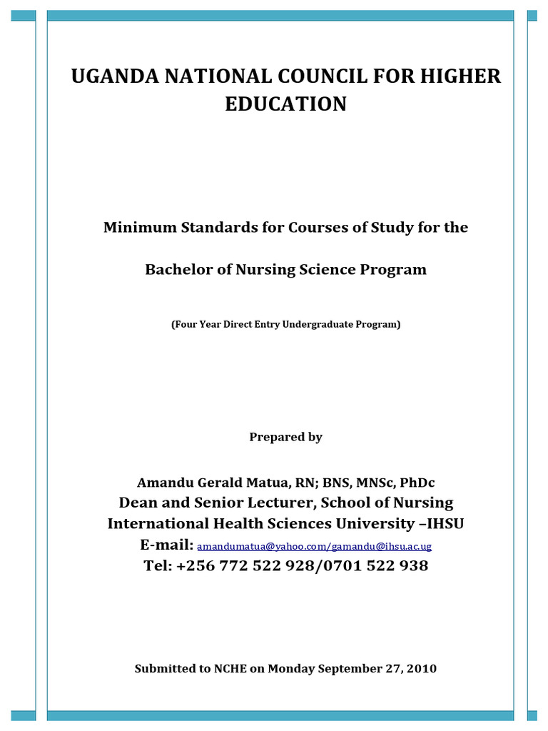 Minimum Standards For Courses of Study For The Bachelor of Nursing ...