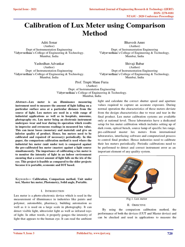 IJERT Calibration of Lux Meter Using Com | PDF | Calibration | Arduino