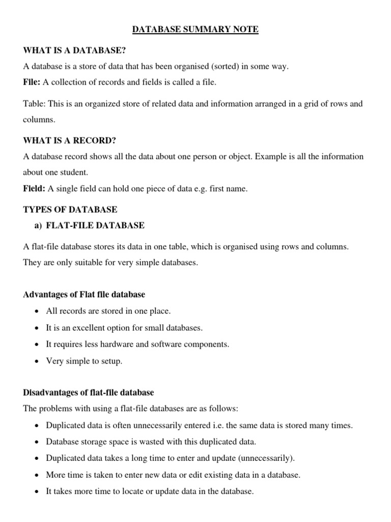 Database Summary Note | PDF | Databases | Relational Database Database Summary Note | PDF | Databases | Relational Database