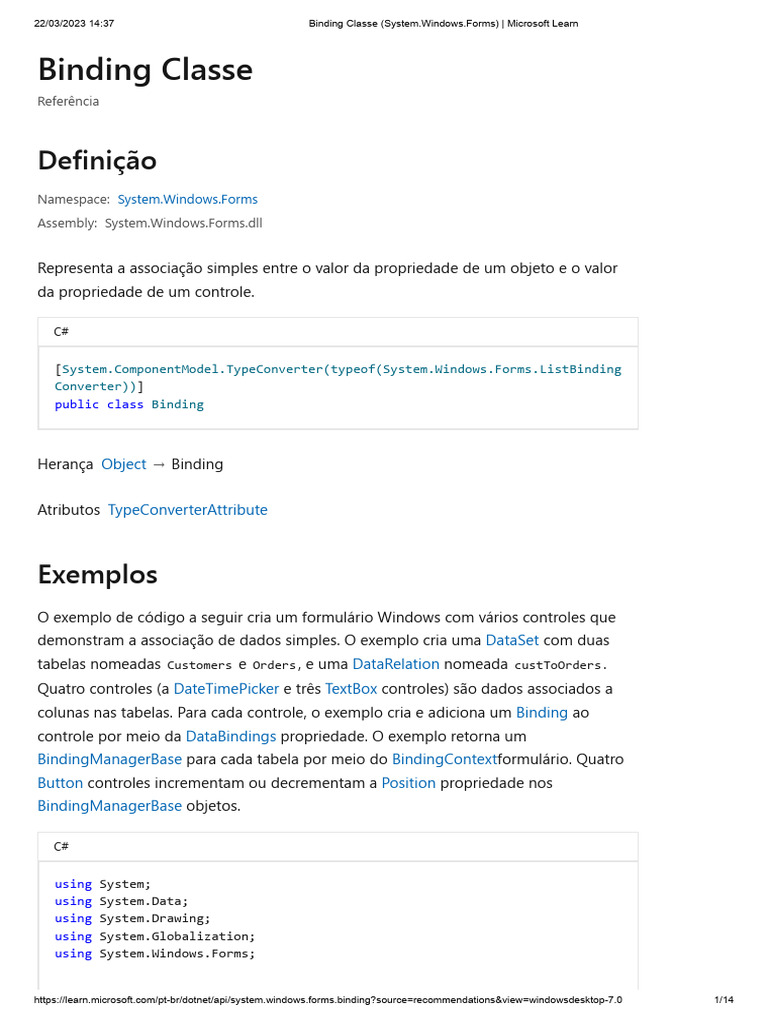 Binding Classe (System - Windows.Forms) - Microsoft Learn | PDF