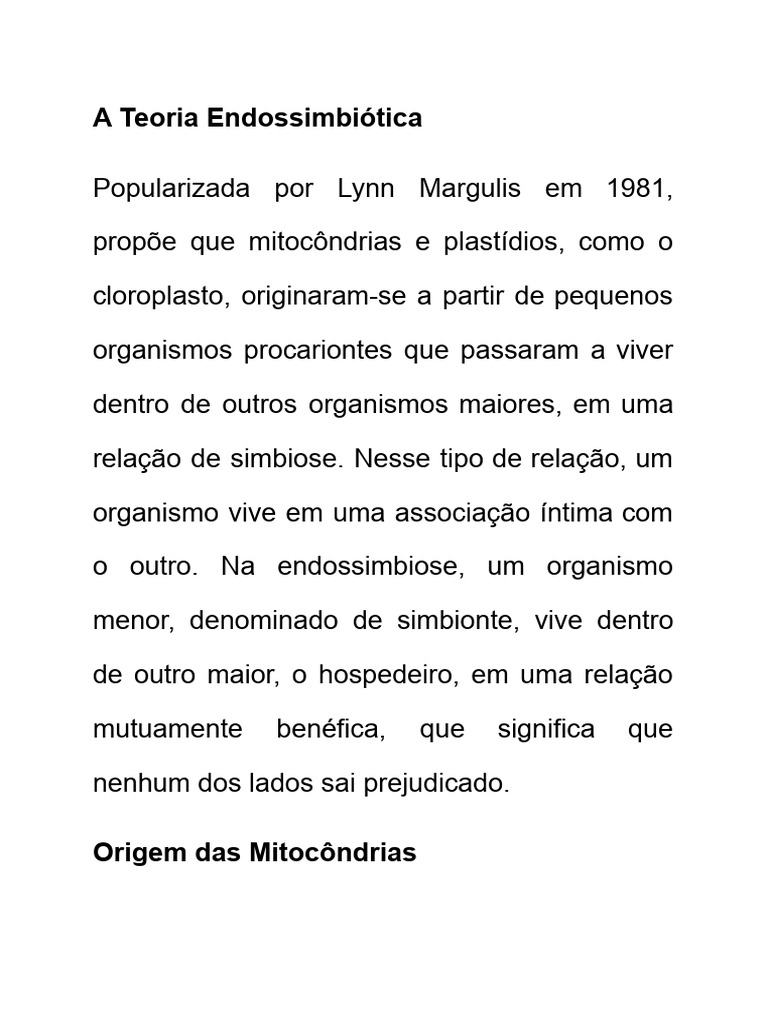 A Teoria Endossimbiótica Definitiva | PDF | Cloroplastos | Evolução