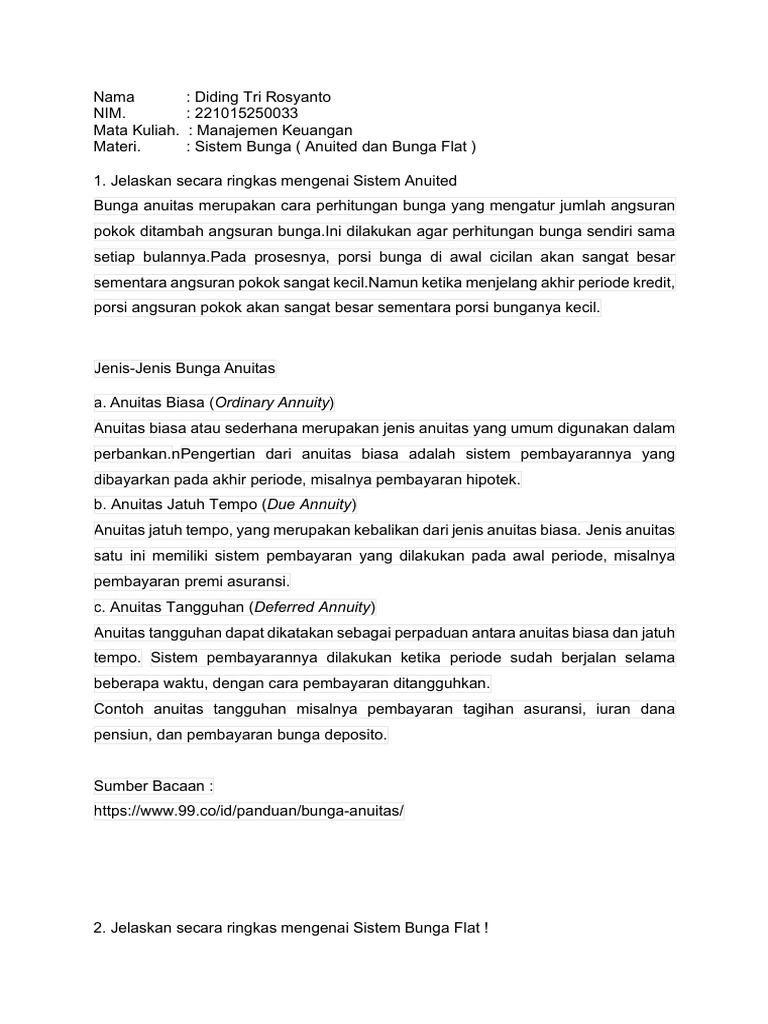Sistem Bunga Anuitas Dan Fix Rate Bab 3 | PDF