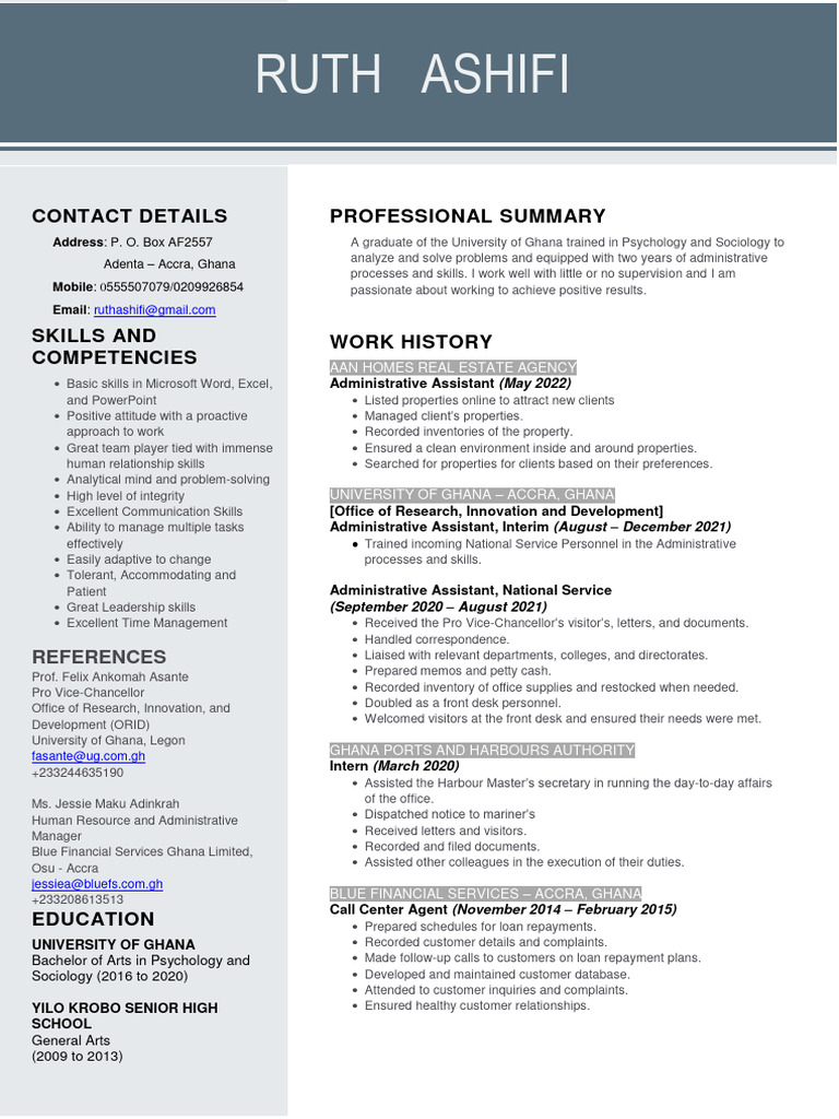 Ruth Ashifi - Resume | Download Free PDF | Business