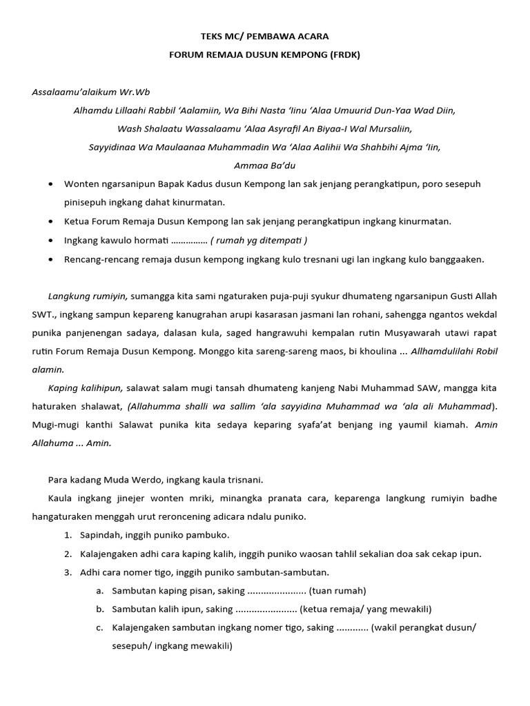 TEKS MC Atau PEMBAWA ACARA | PDF