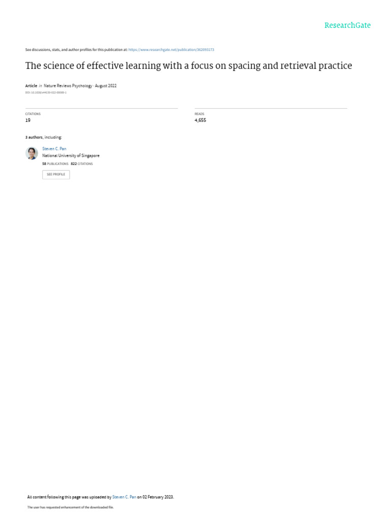 Science of Effective Learning With A Focus On Spacing and Retrieval ...