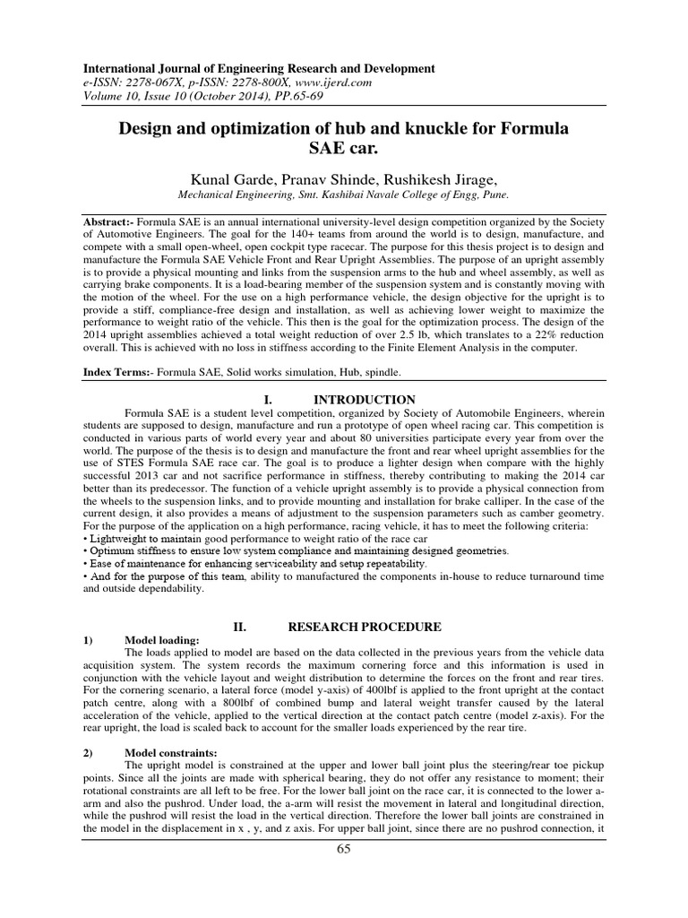 Design and Optimization of Hub and Knuckle For Formula SAE Car | PDF ...
