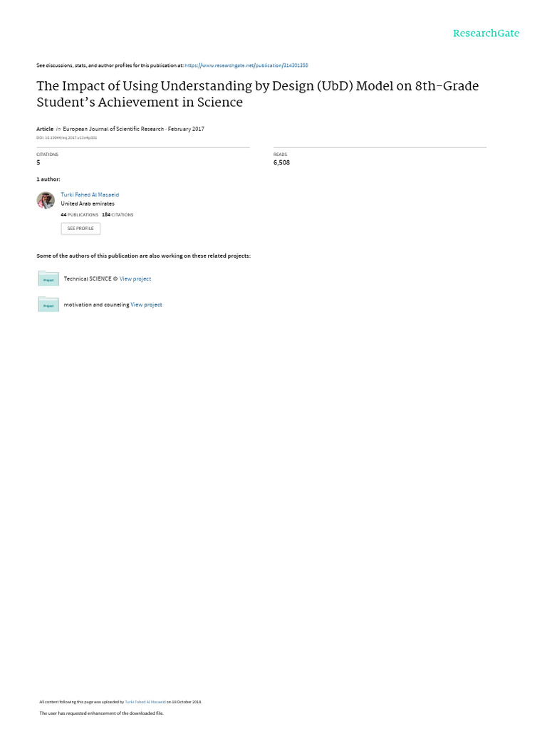 The Impact of Using Understanding by Design UbD Mo | PDF | Science ...