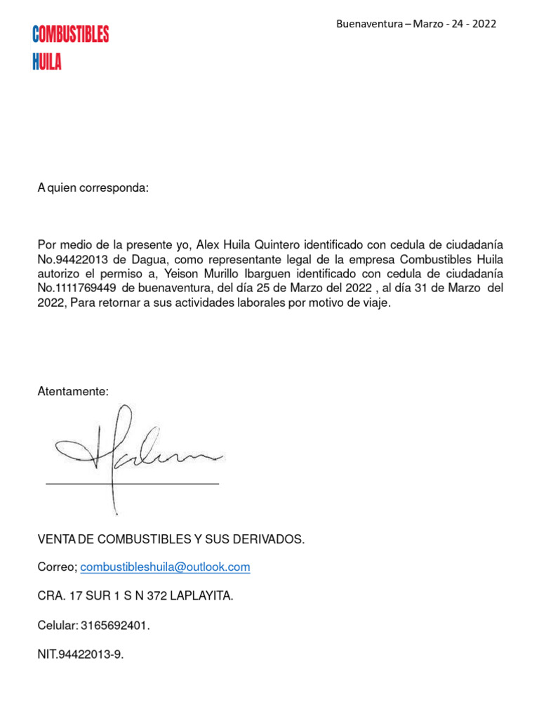 Carta Yeison Nueva | PDF