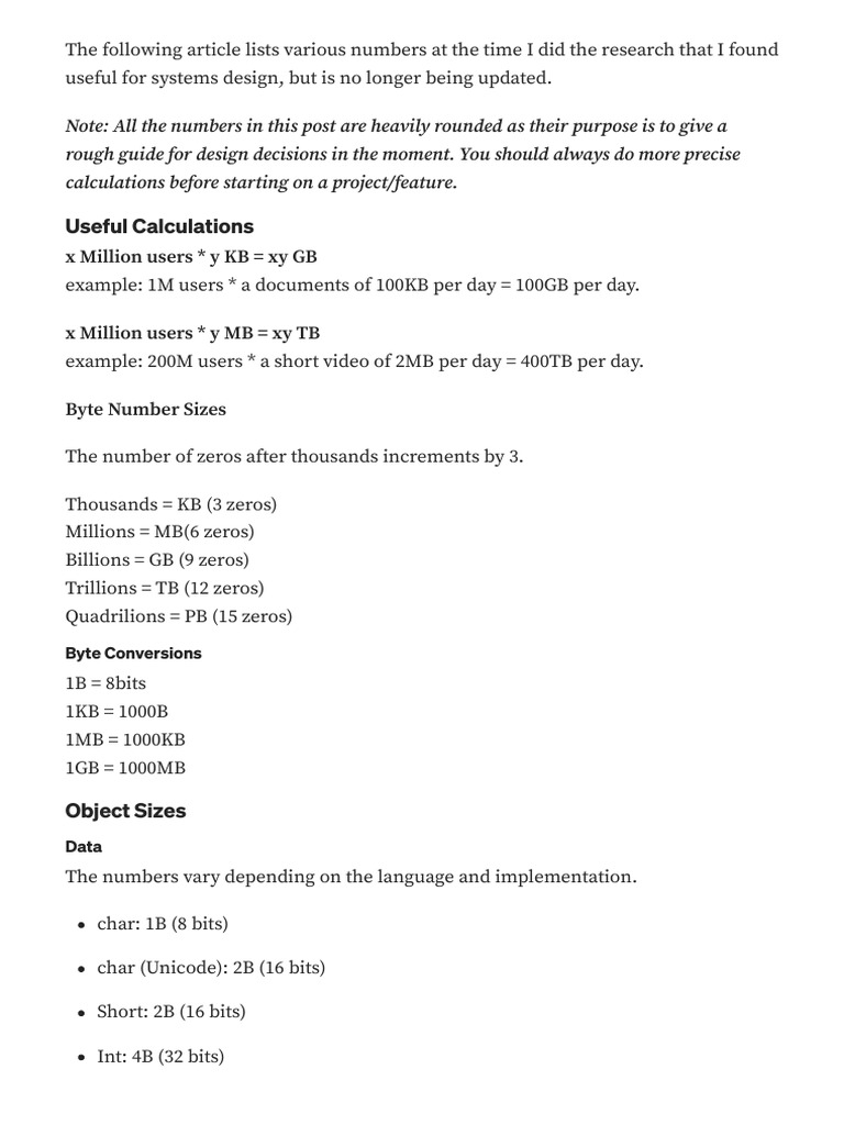 Back of Envelope Calculations - Cheat Sheet | PDF | Byte | Information ...