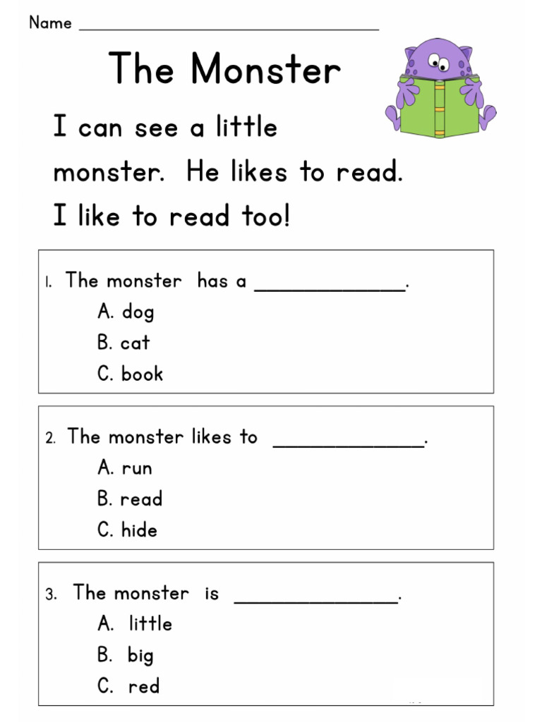 01 - Kindergarten Reading Comprehension | PDF
